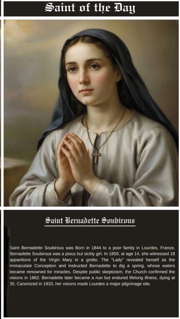 FEAST OF SAINT BERNADETTE OF LOURDES – 16th APRIL - Prayers and Petitions